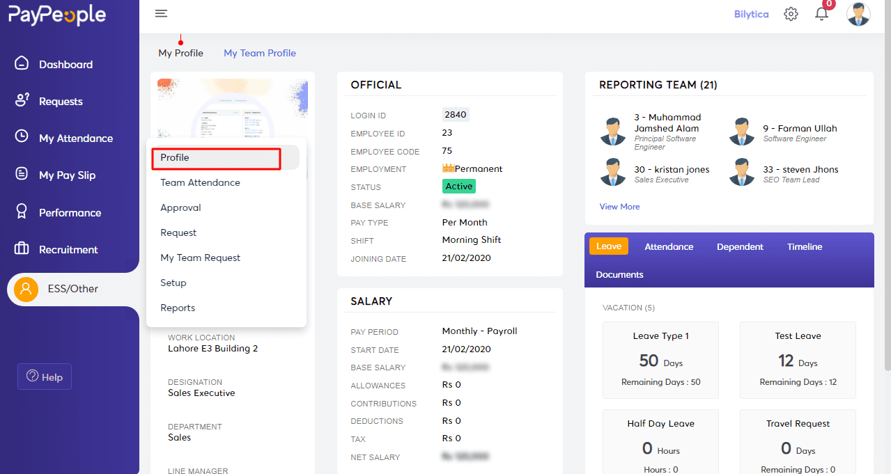 My Profile - PayPeople - HR Payroll HRMS Attendance Software in Lahore ...