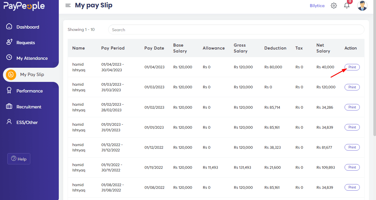 My Payslip - PayPeople - HR Payroll HRMS Attendance Software in Lahore Karachi Islamabad Pakistan