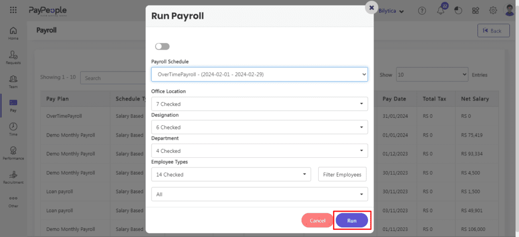 Run Payroll - Paypeople.pk